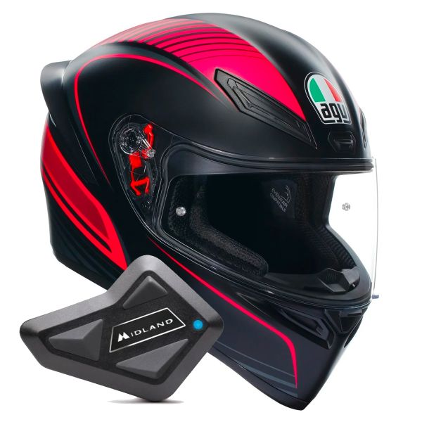 Pack Helmet + Intercom Systems : AGV K1 S Multi Warmup Black Pink + Kit Bluetooth BT Mini Single ...