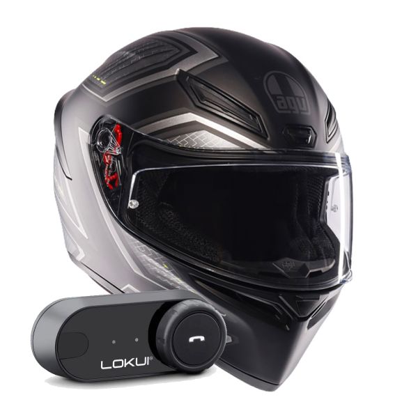 Pack Helmet + Intercom Systems : AGV K1 S Sling Matt Black Grey + Bluetooth Kit Lokui K30 ...