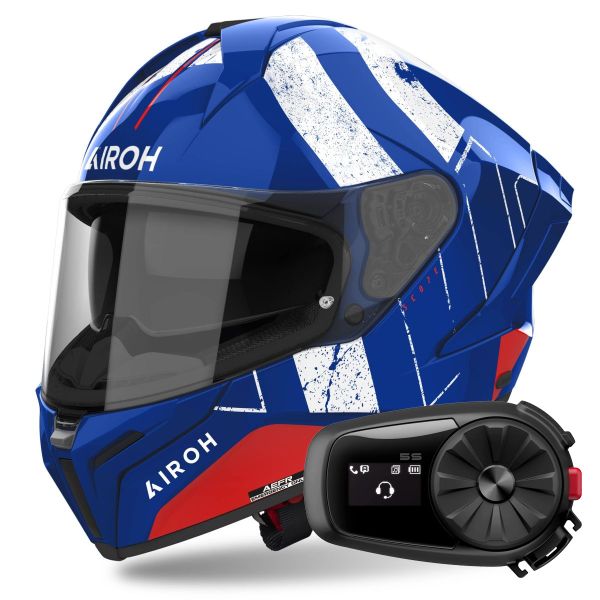 Pack Helmet + Intercom Systems : Airoh Matryx Scope Blue Red + Kit ...