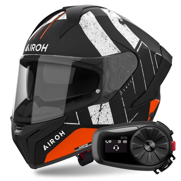Pack Helmet + Intercom Systems : Airoh Matryx Scope Orange Matt + Kit ...