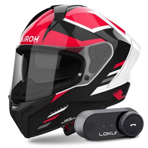 Pack Helmet + Intercom Systems : Airoh Matryx Throne Red + Bluetooth ...