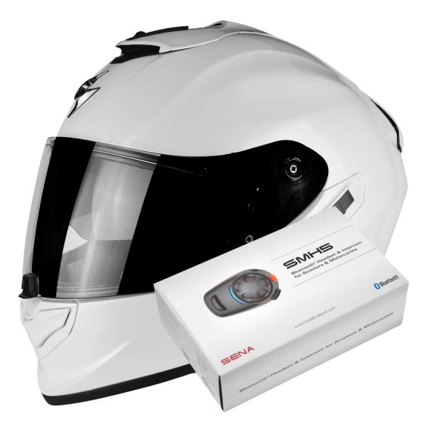 Pack Helmet + Intercom Systems : Scorpion Exo 1400 Evo Air Solid Pearl White + Bluetooth Kit ...