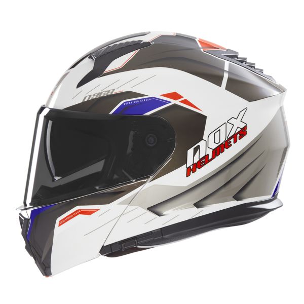 Helmet NOX N968 Ultra White Blue Red in stock | iCasque.co.uk