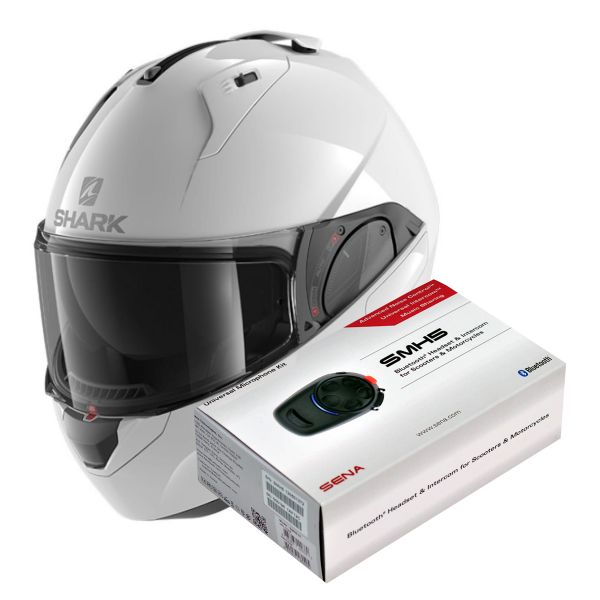 Pack Helmet + Intercom Systems : Shark Evo-Es Blank WHU + Bluetooth Kit ...