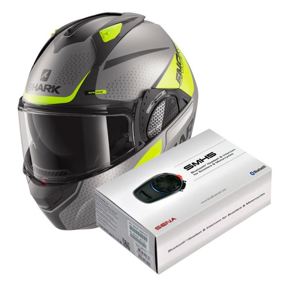 Pack Helmet + Intercom Systems : Shark EVO GT Encke Mat AYK + Bluetooth ...