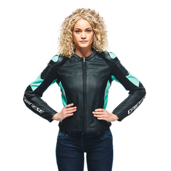 Motorcycle jacket Dainese Racing 4 Lady Perforated Black Acqua Green ...